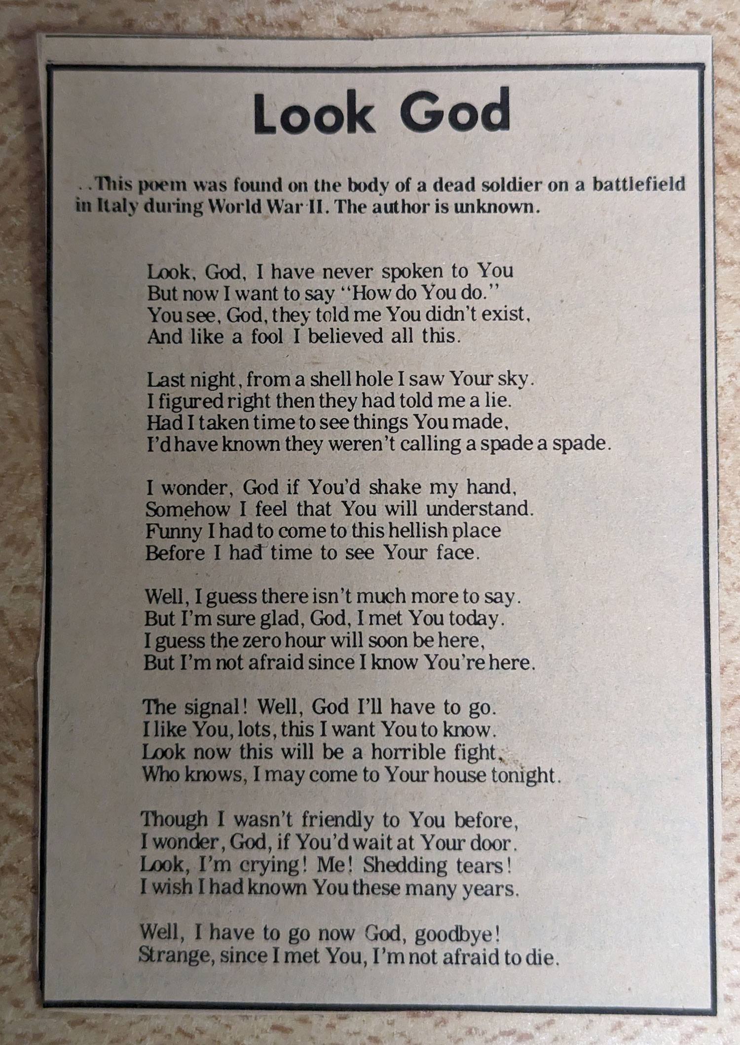 Look God – Wartime Poem – Our Family Histories